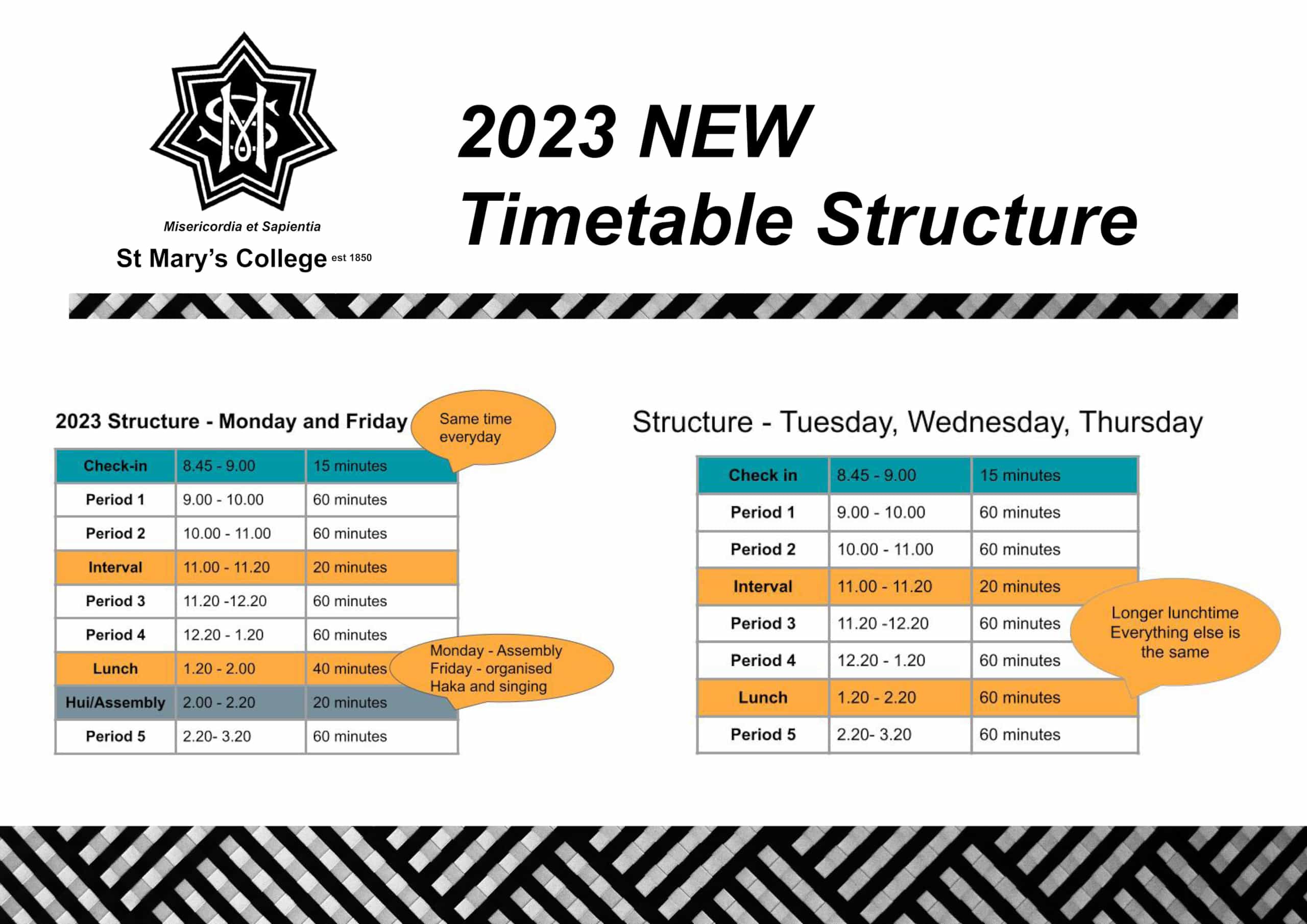 2023 NEW Daily Timetable Changes