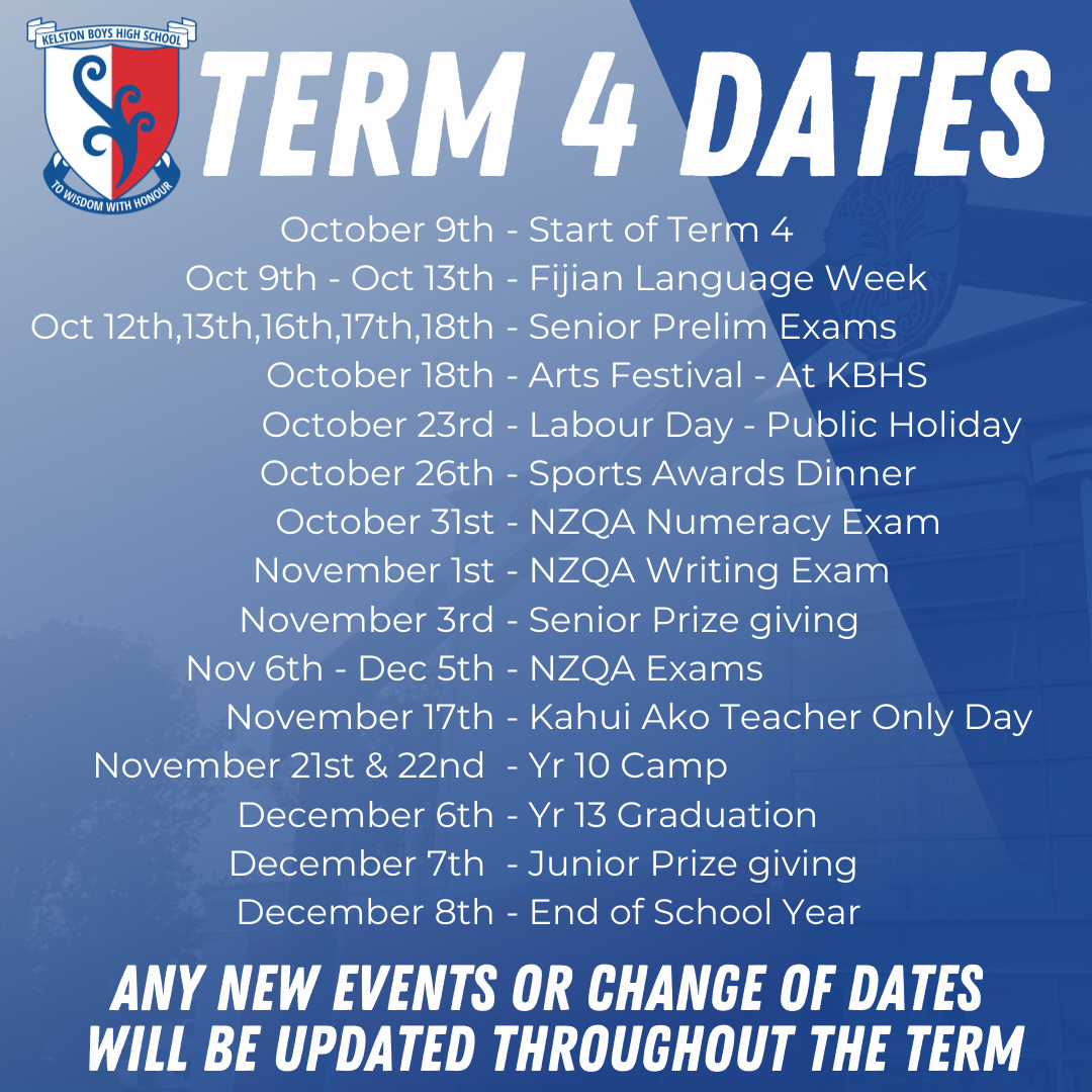 Term 4 Important Dates