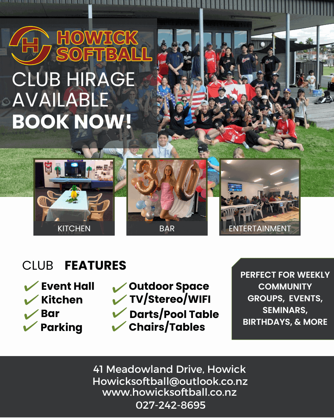 Howick Softball Club - Facilities & Venue Hire