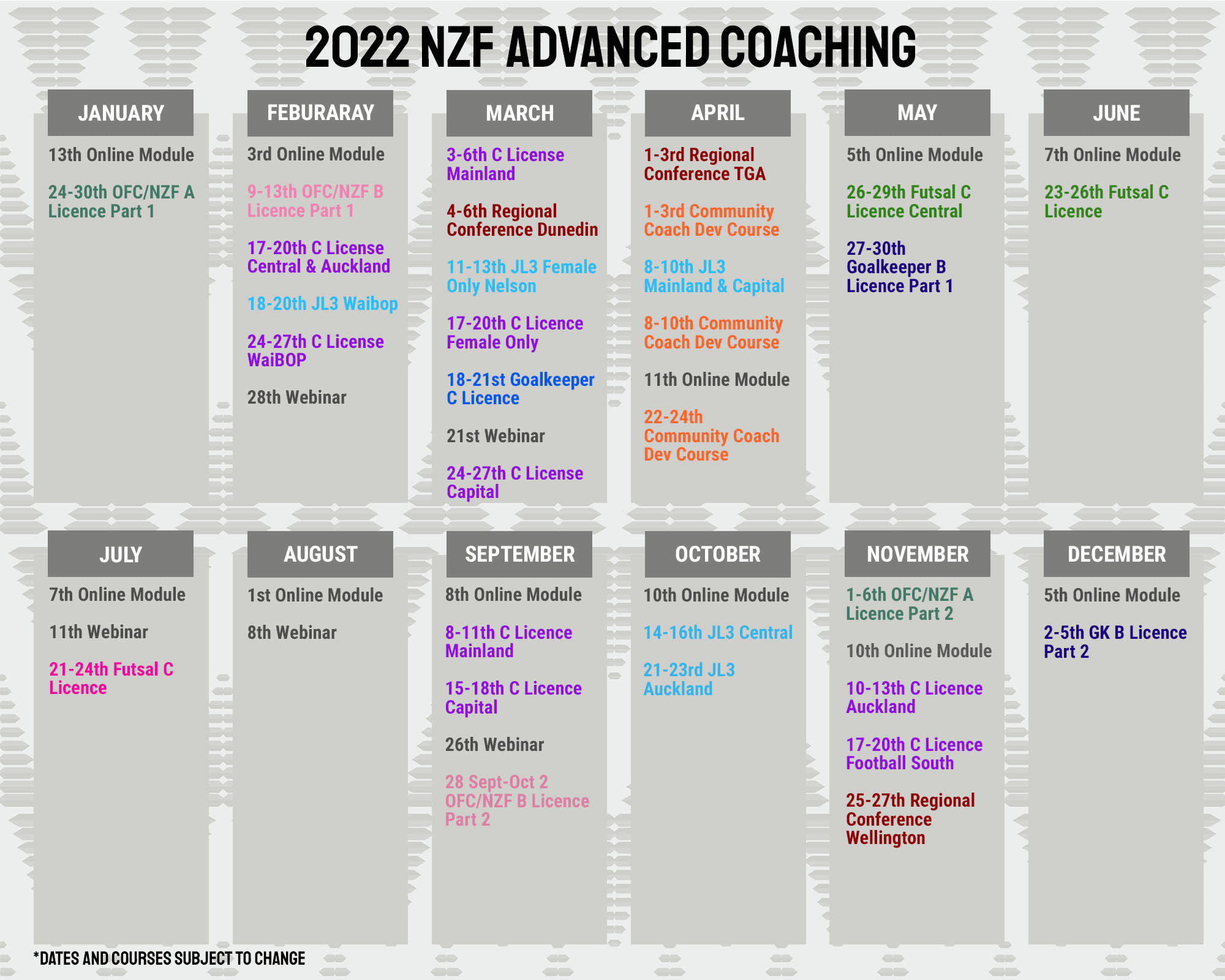 2022 Advanced Coaching Calendar Announced