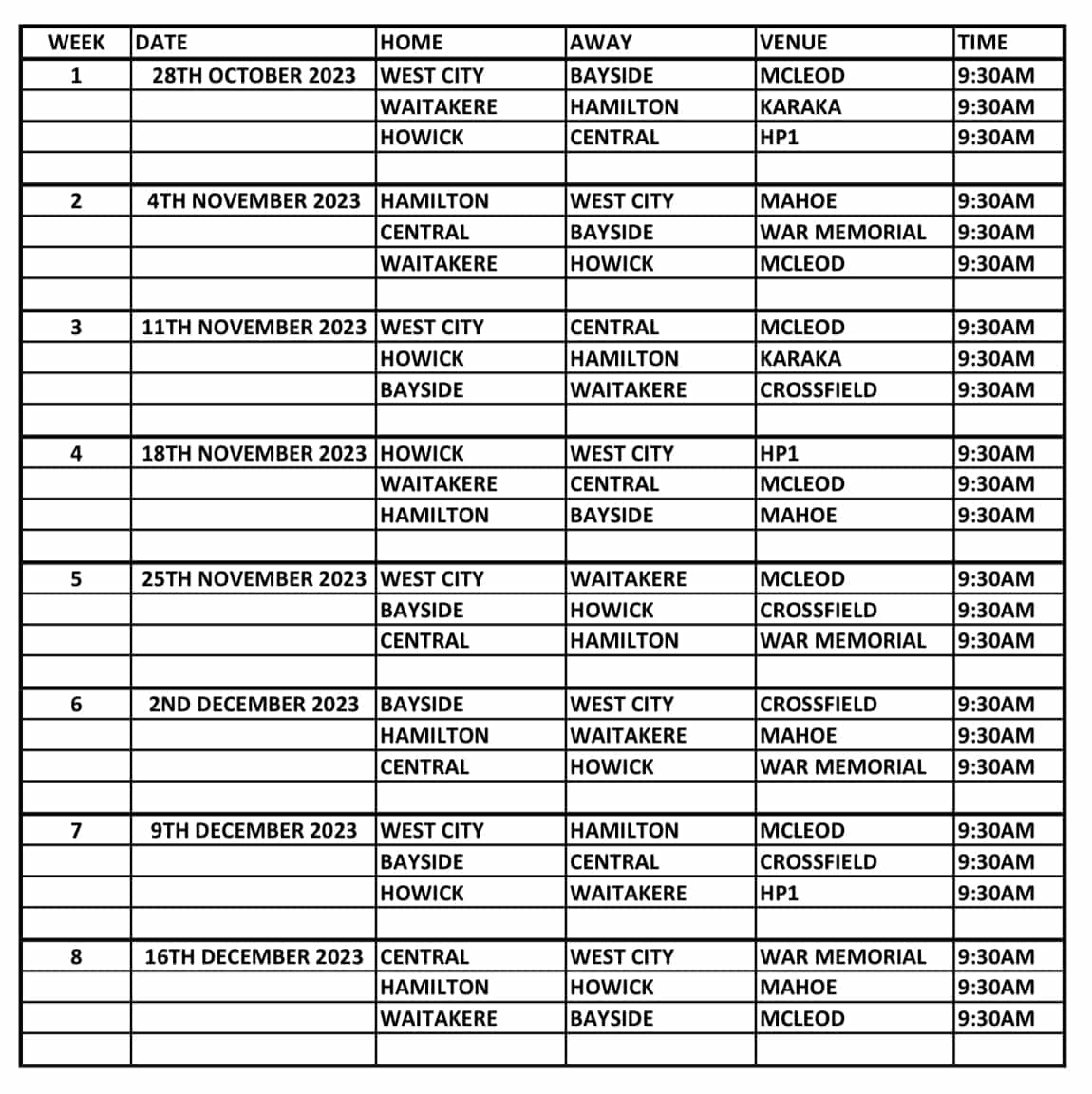 Hamilton Raiders Baseball Club Inc - 2023/24 Draw