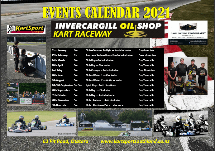 Kartsport Southland Race Calendar 2021 - printable