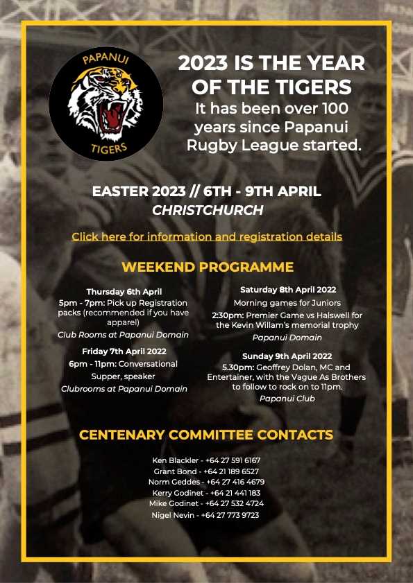 Papanui Tigers Rugby League Centennial - Home