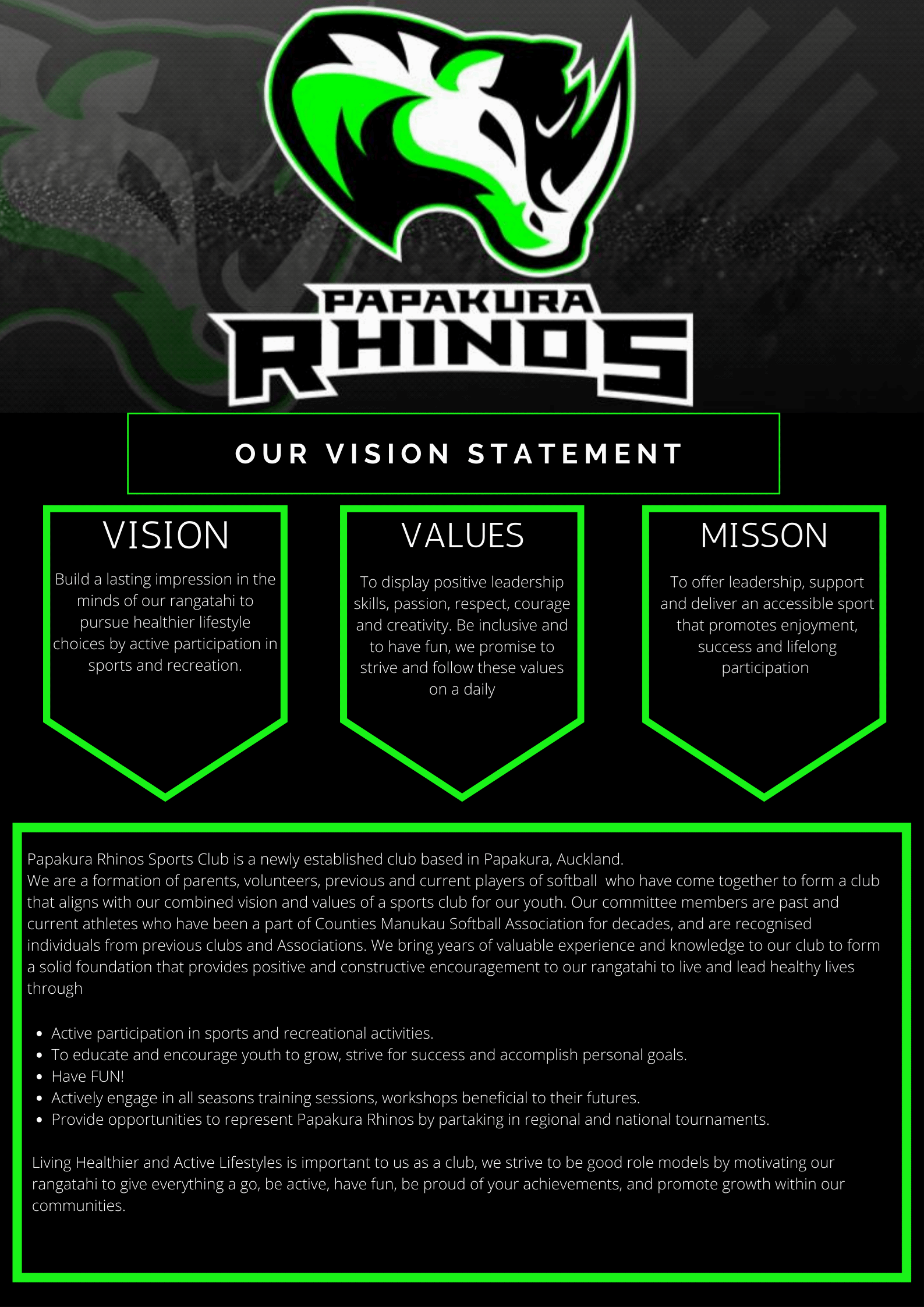 Papakura Rhinos Sports Club - Vision Statement