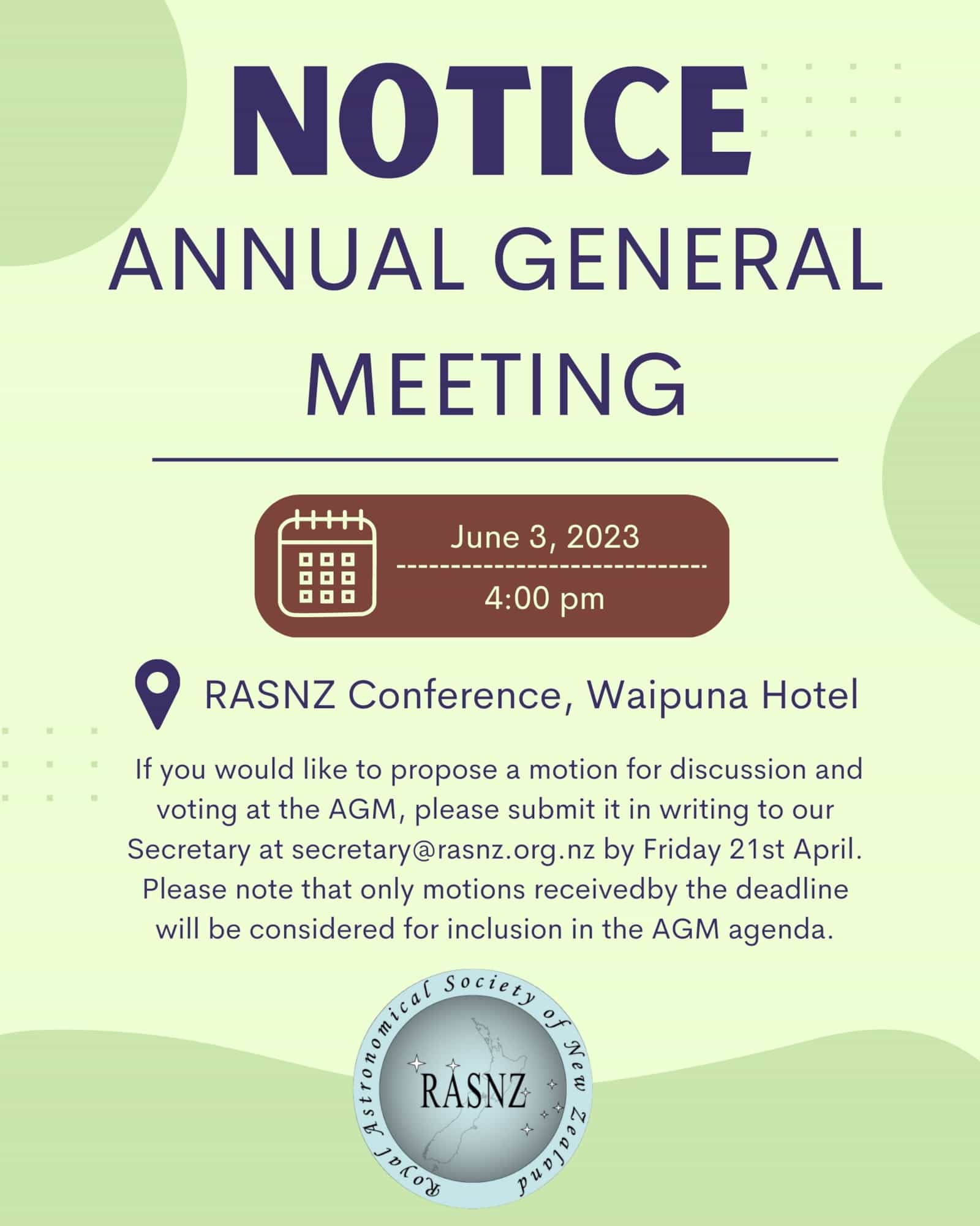 RASNZ Annual General Meeting 2023