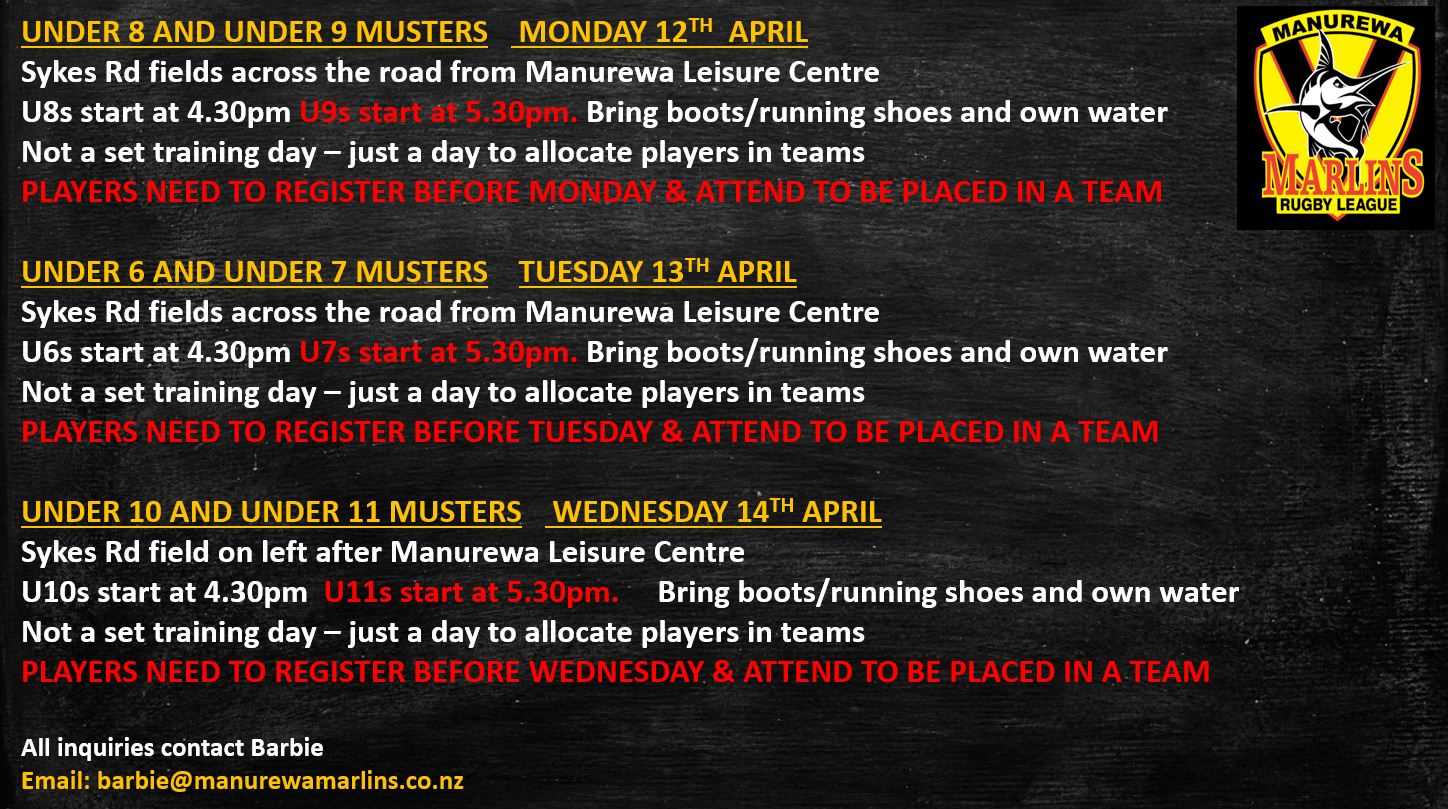 MUSTER DATES FOR MINI AND MOD GRADES