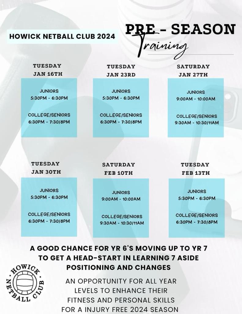 Howick Netball Club Pre-Season Training