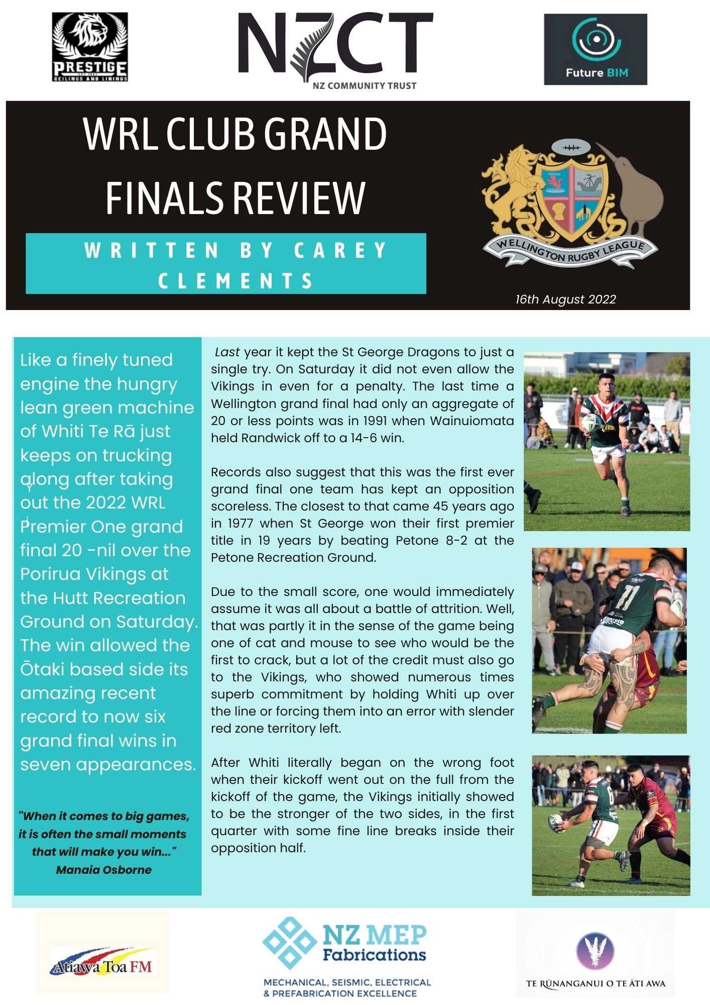 Wellington Rugby League - Mens Grand Final 2022