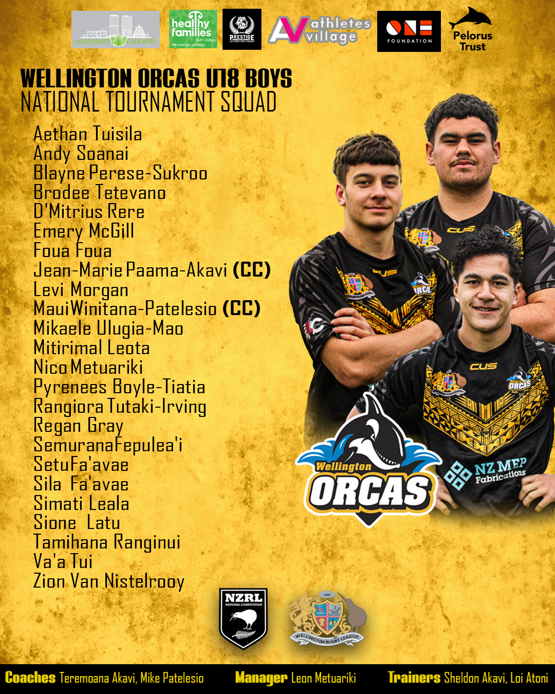 Wellington Rugby League - Orcas Youth - Boys
