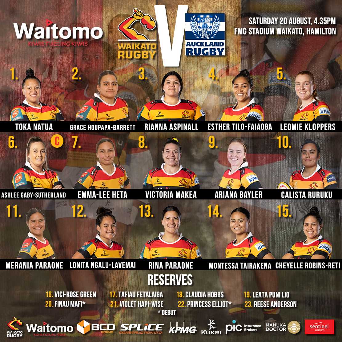 Waitomo Group: Waikato FPC team named to face Auckland Storm.