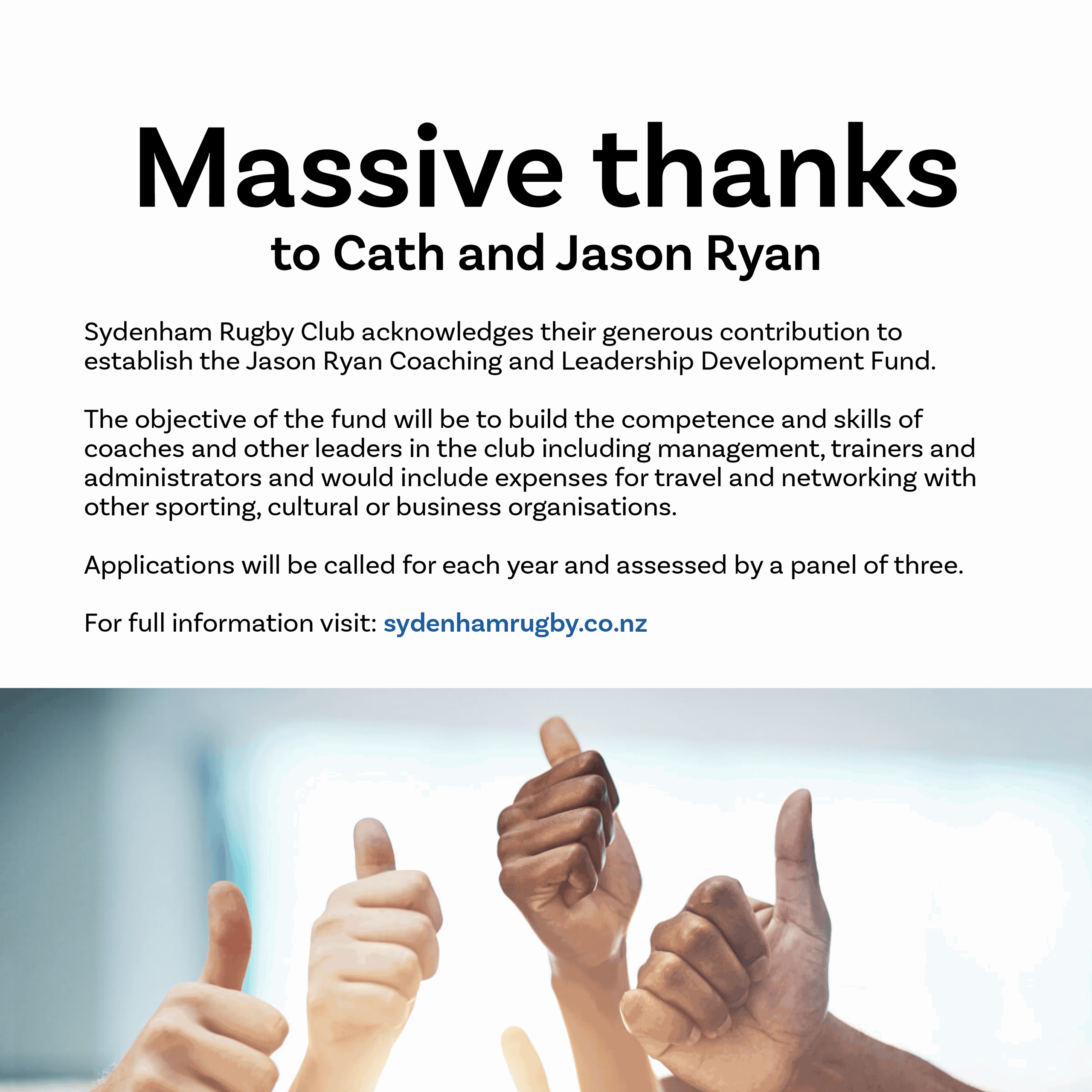 Massive thanks to Cath and Jason Ryan