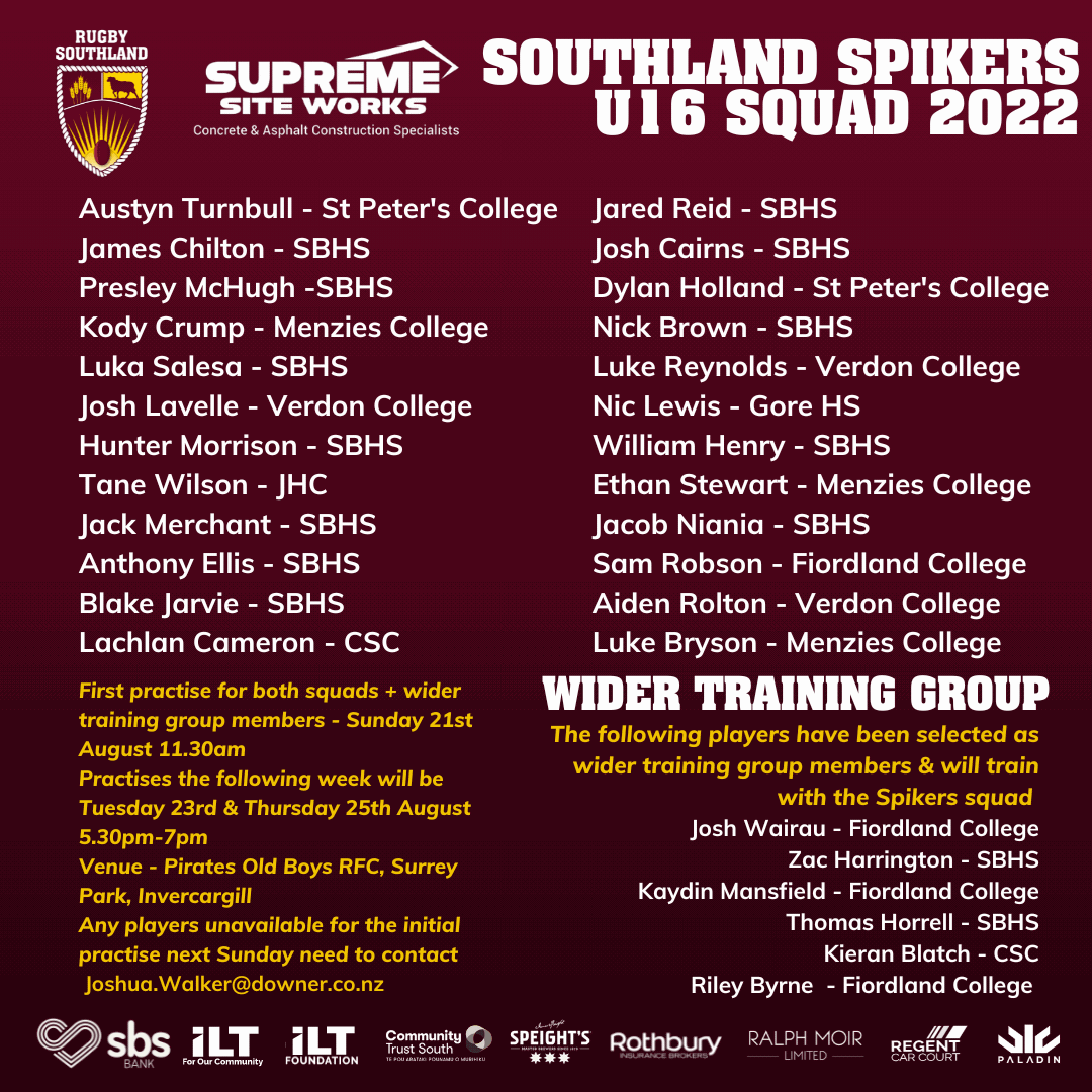 Rugby Southland - U16 Boys