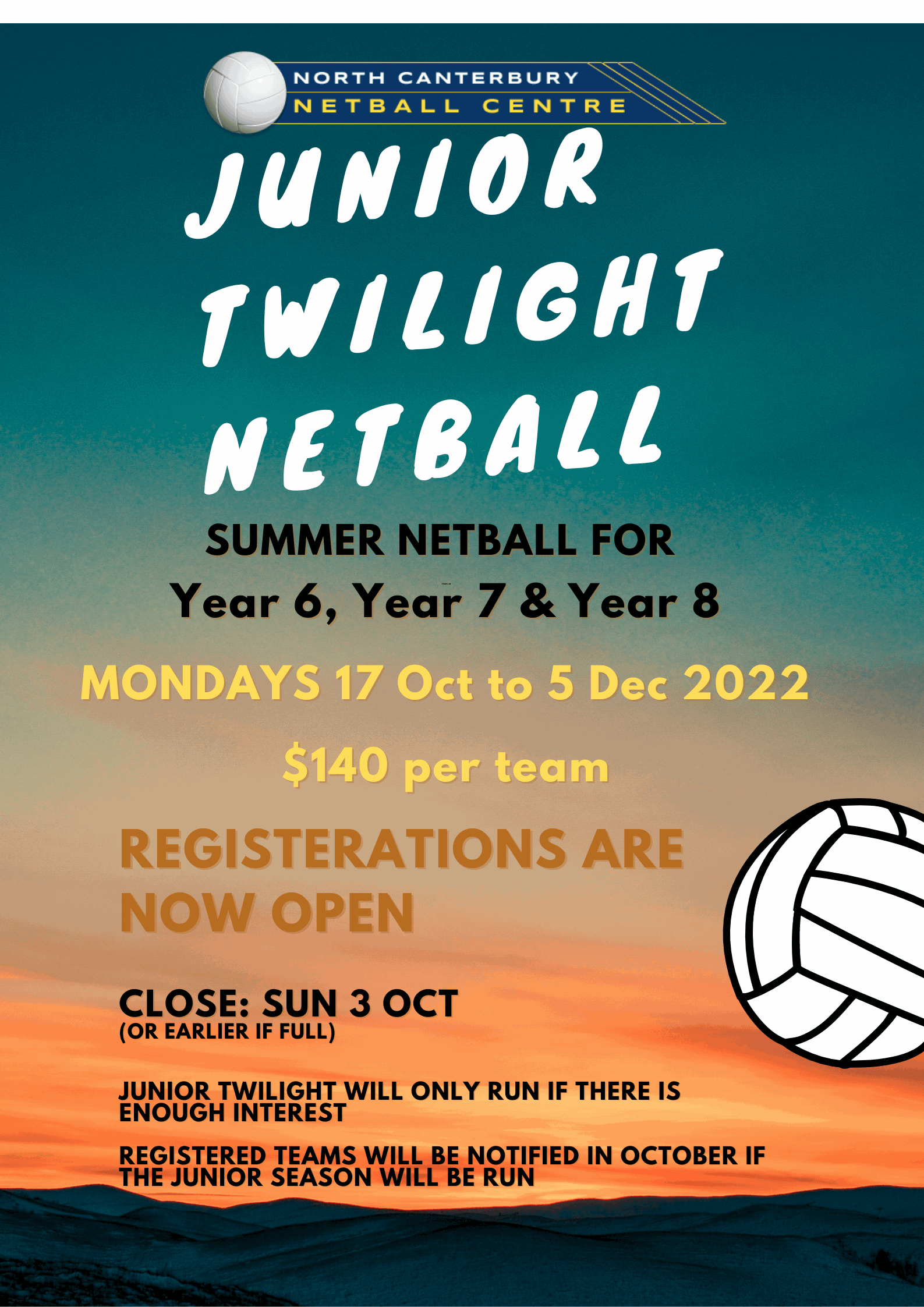 North Canterbury Netball Centre - Junior Twilight Netball