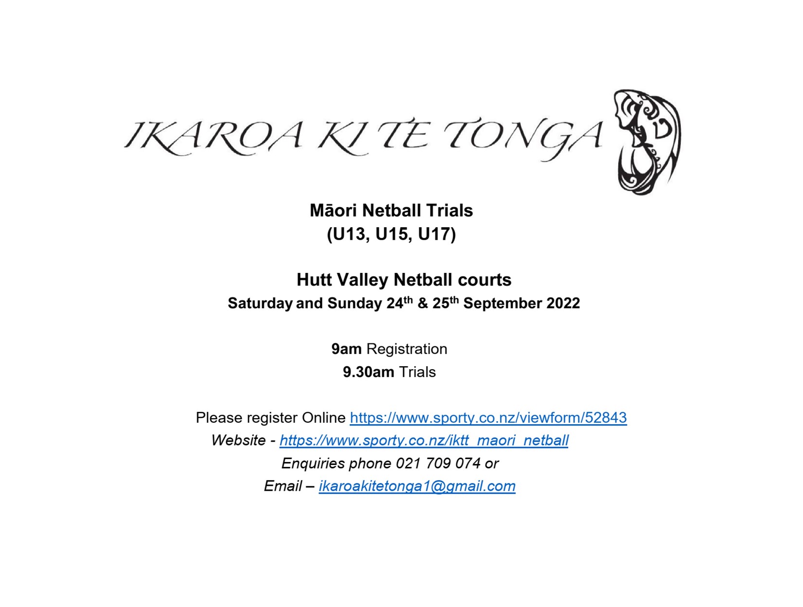 Ikaroa ki te Tonga Māori Netball trials for U13, U15 & U17 age groups ...