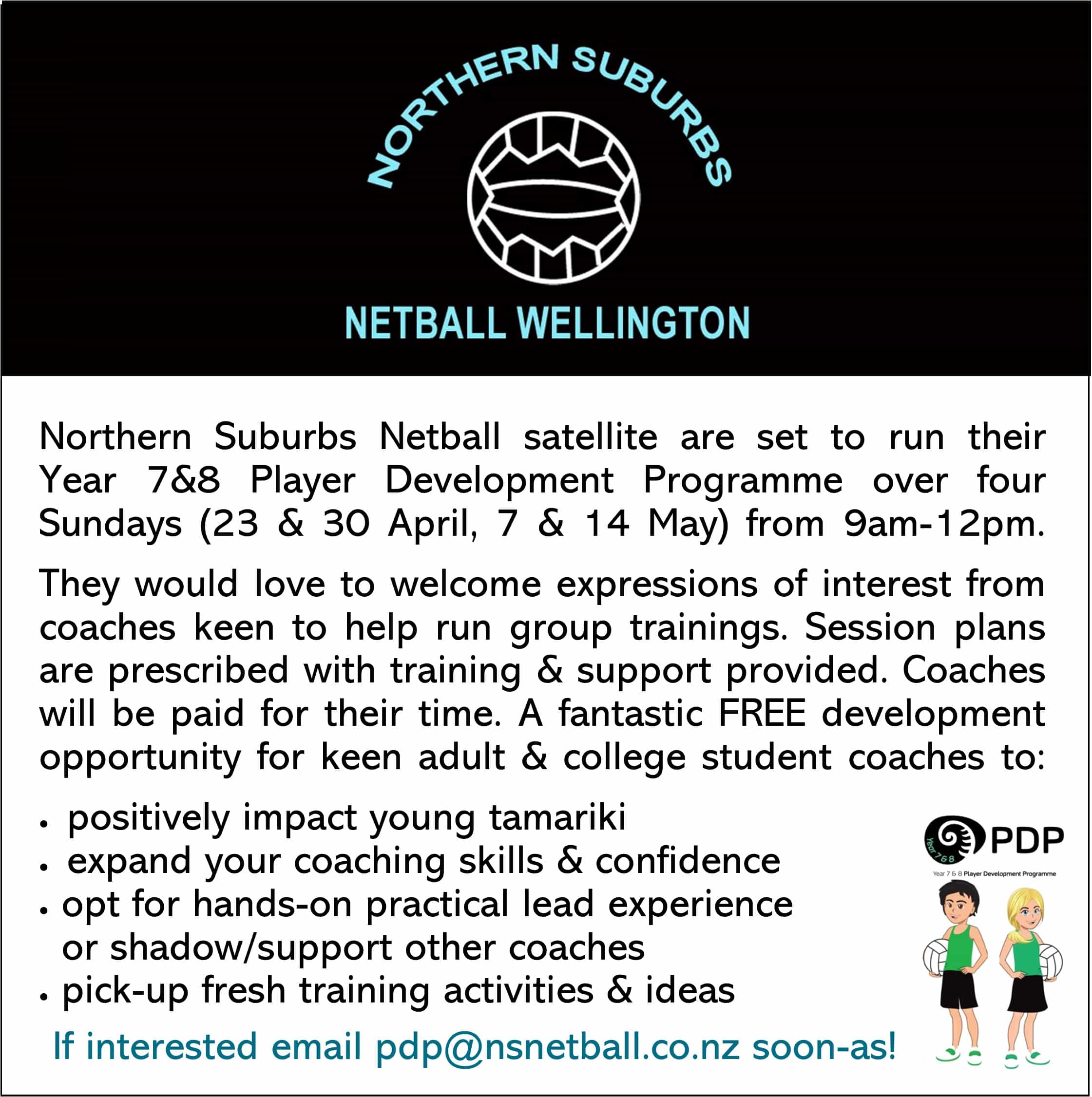 Year 7&8 PDP coaches - Northern Suburbs Netball (contact ASAP)