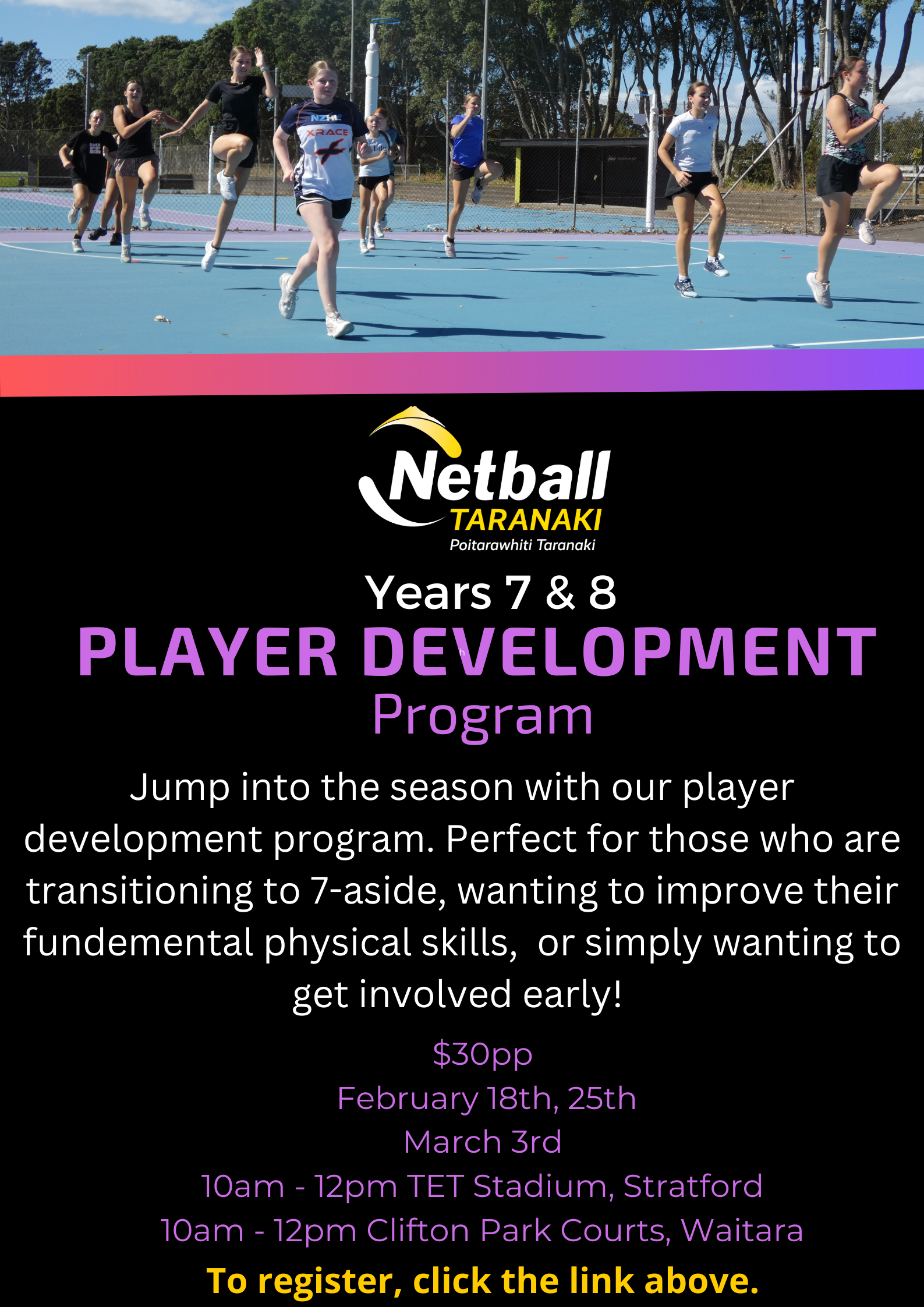 Netball Taranaki - Player Development Programme (Year 7s and 8s)