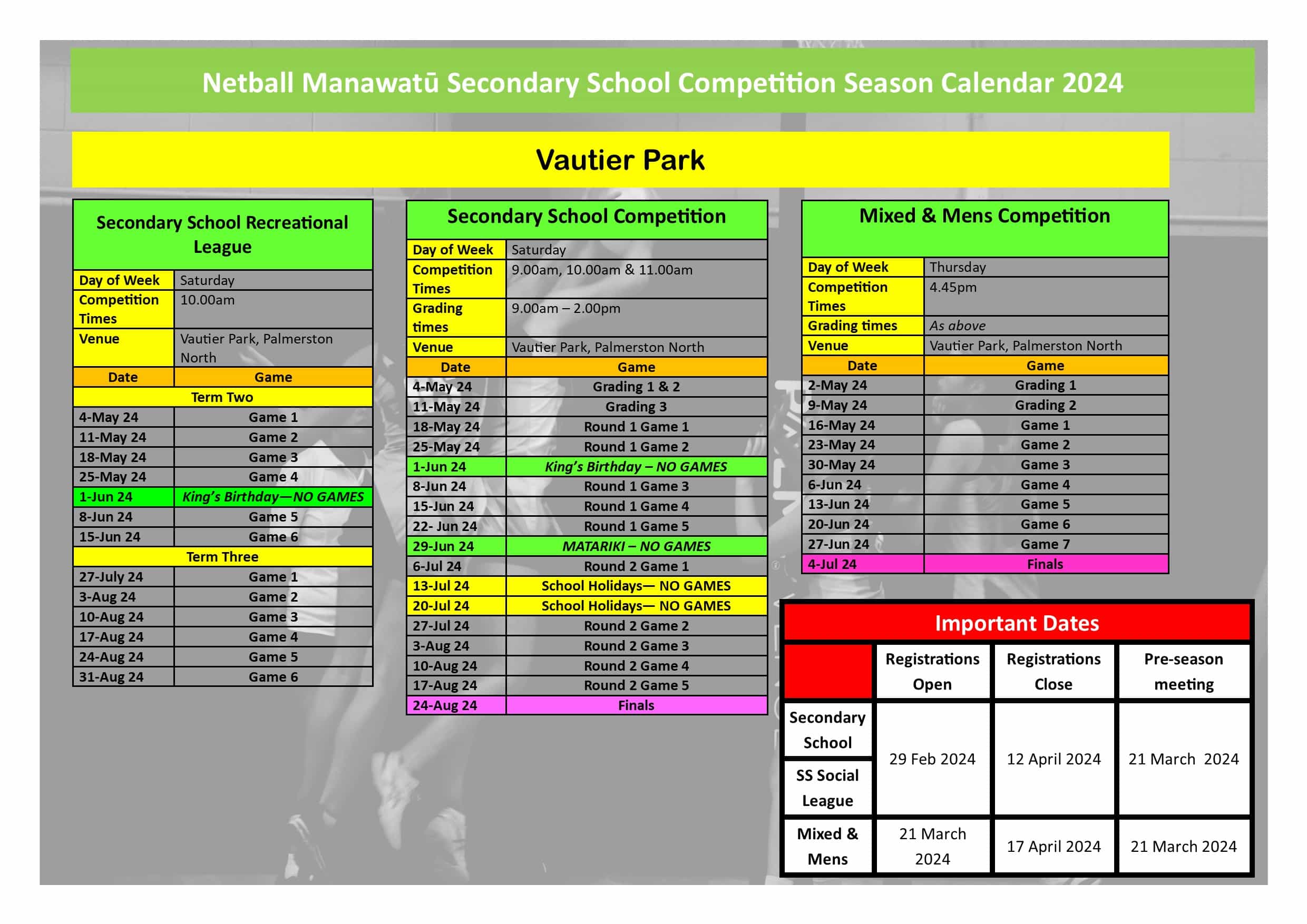 Netball Manawatu - Calendar