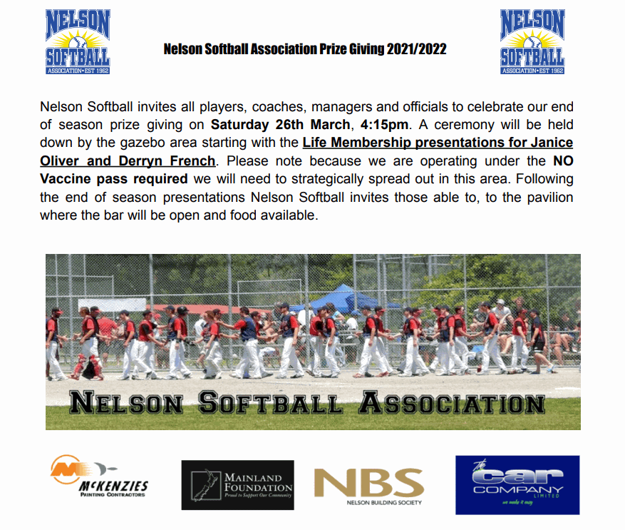 **Nelson Softball Senior Prize Giving**