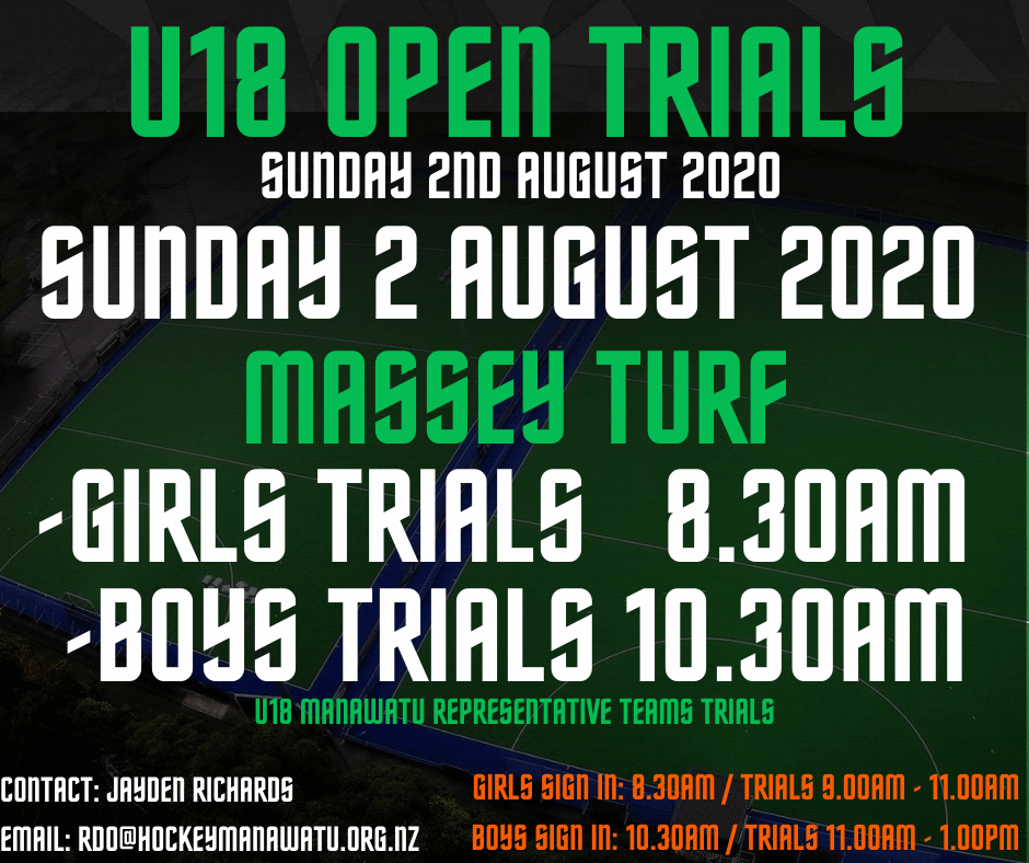 2020 Mananwatu U18 Open Trials - Sunday 2nd August - Massey Turf