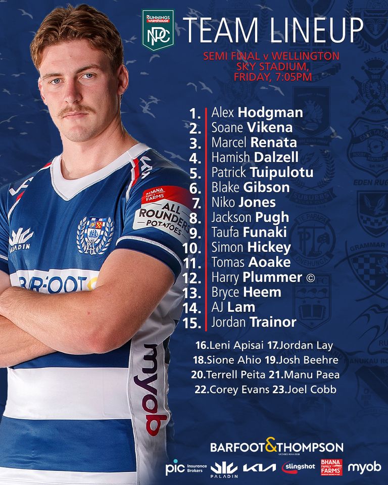 Your Auckland side to take on Wellington in the Semi Final of the NPC