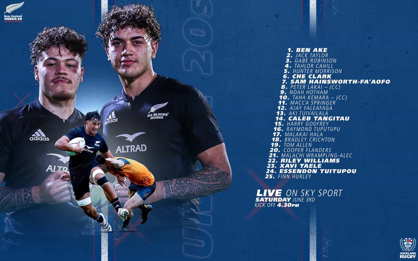 Che, Caleb and Sam named to start for the NZU 20's against the Junior ...