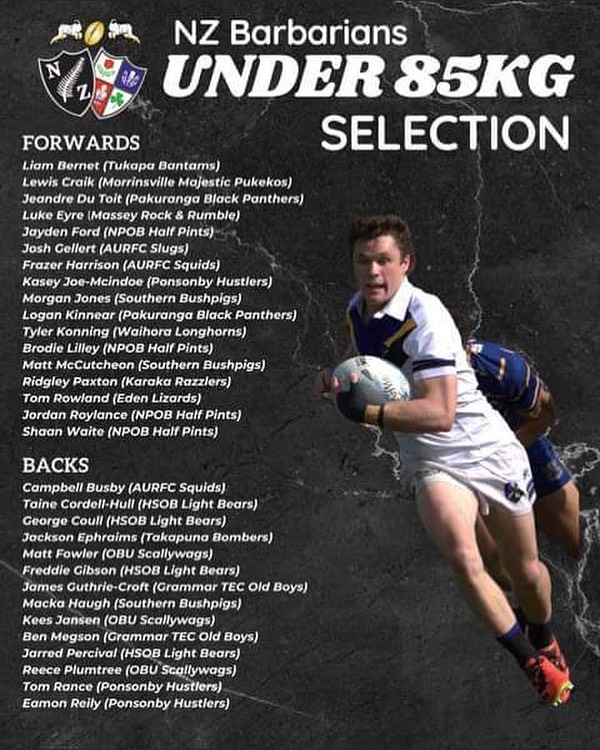 NZ Barbarians Under 85kg Selection