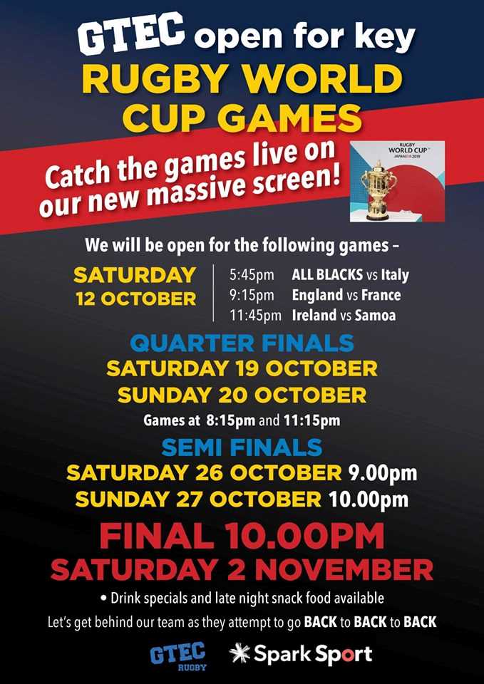 Come and watch the RWC Final Live at GTEC