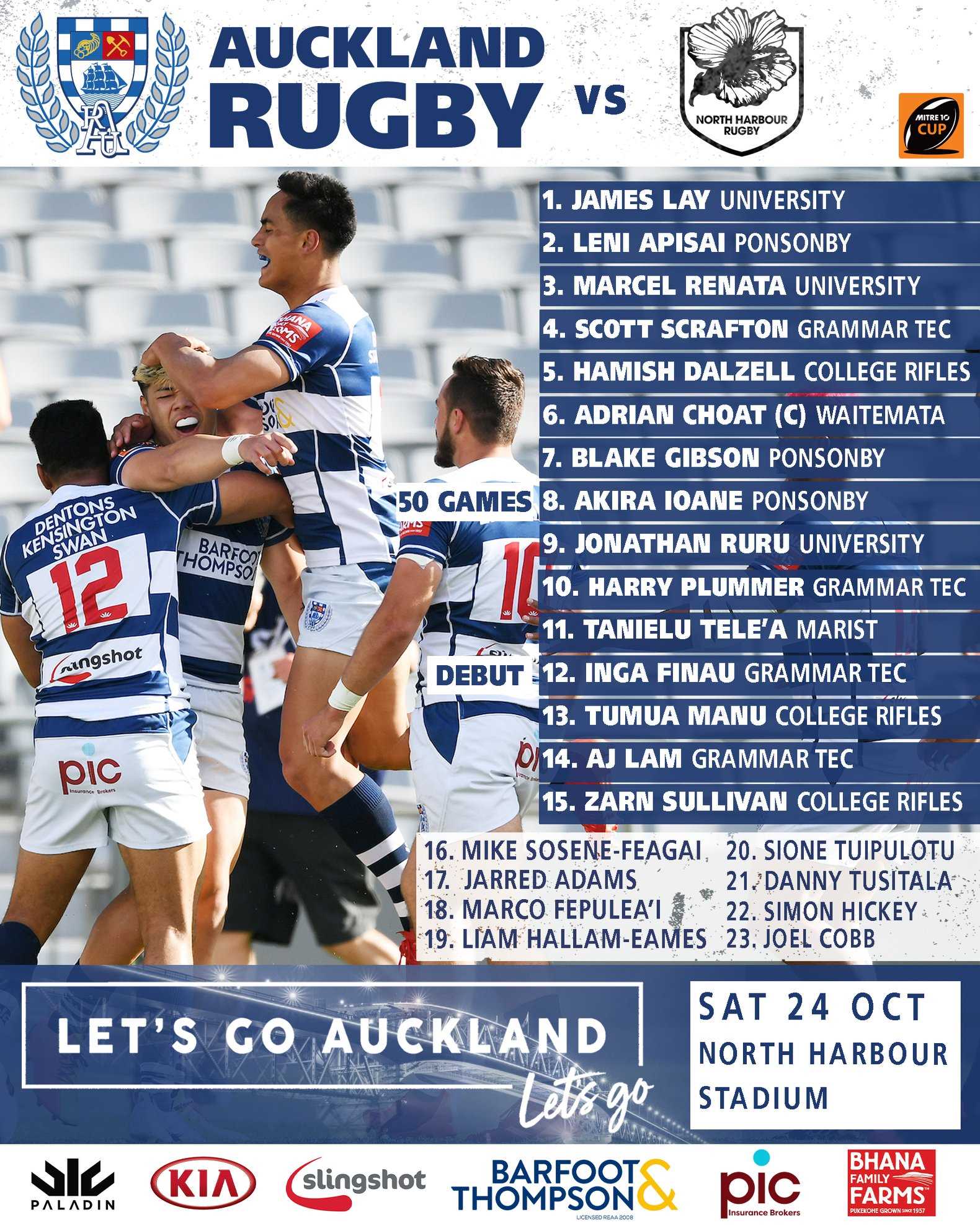 Mitre 10 Cup Auckland Team Sheet
