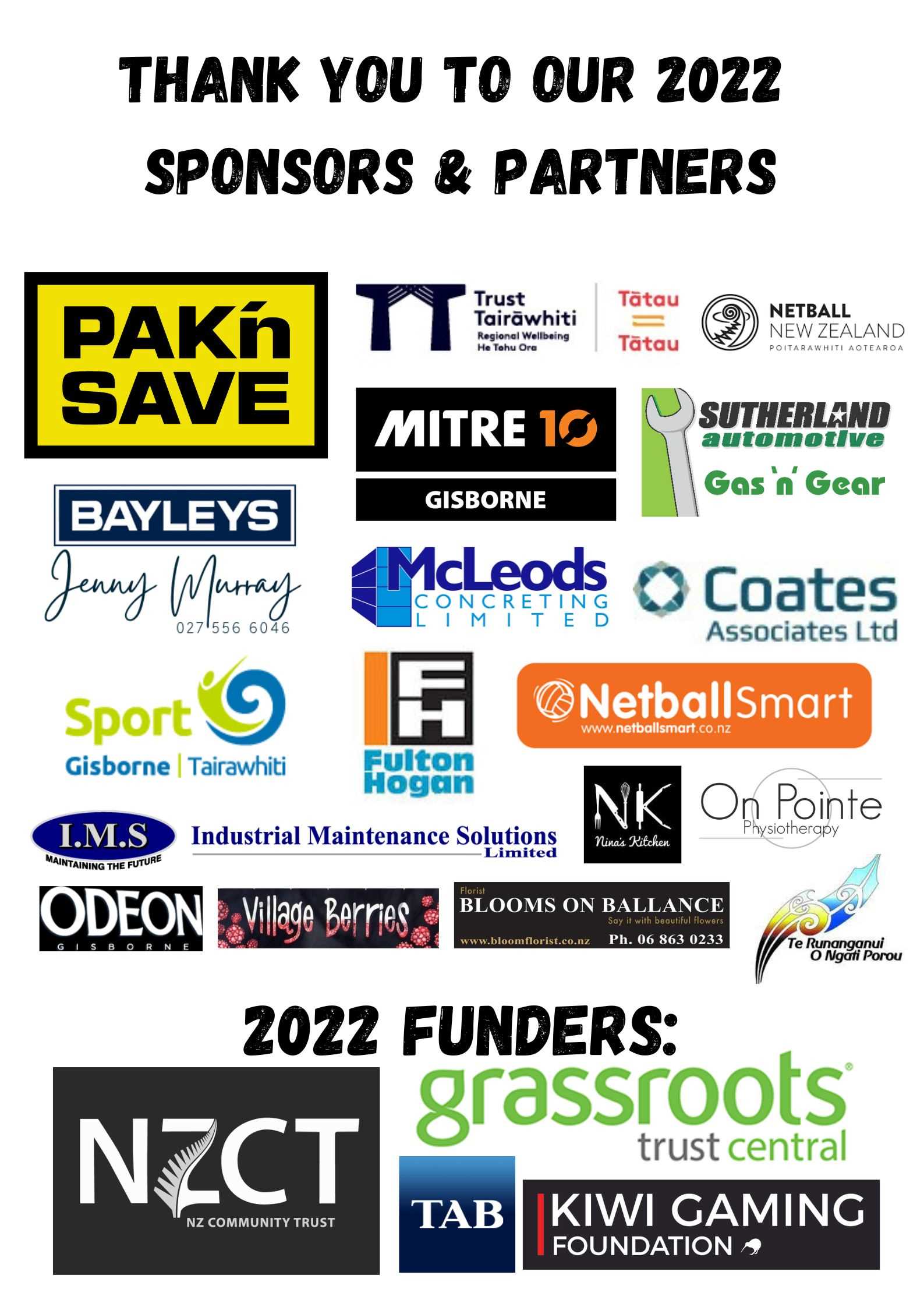 Gisborne Netball Centre - GNC Sponsors